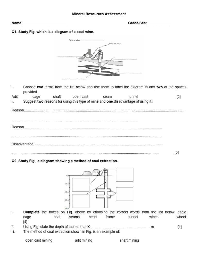 Worksheet Mineral Resources | PDF | Mining | Coal Mining