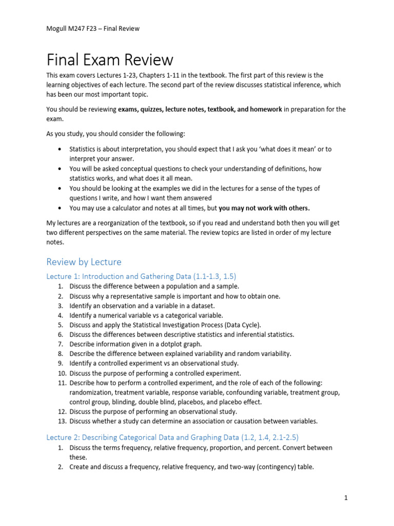 Mogull M247 F23 Exam Review Guide | PDF | Normal Distribution ...