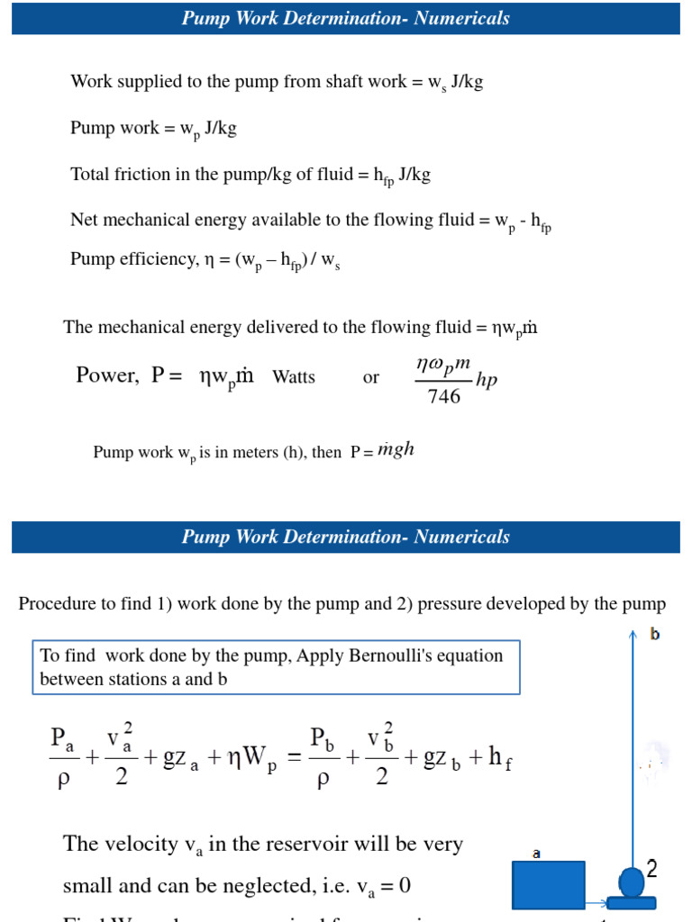 Pump Work Determination Numericals | PDF | Pump | Pressure