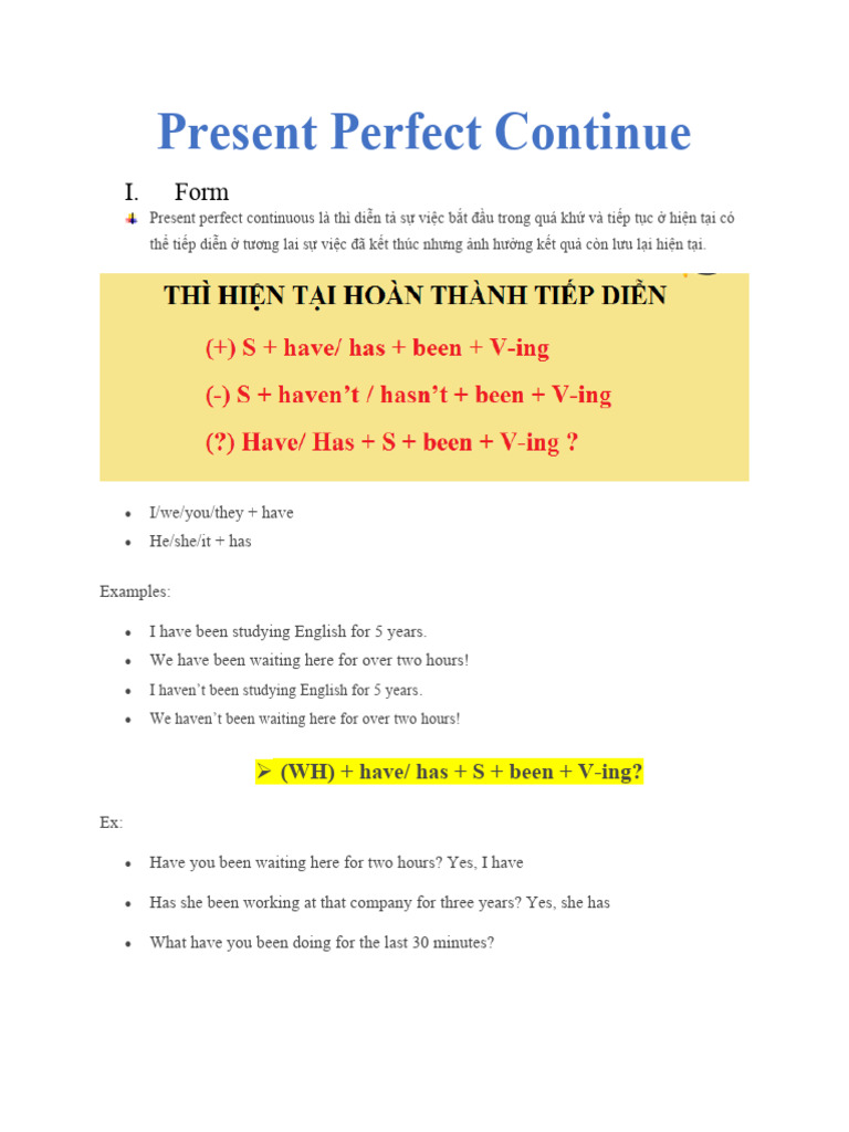 Unit 4. The Present Perfect Continue | PDF