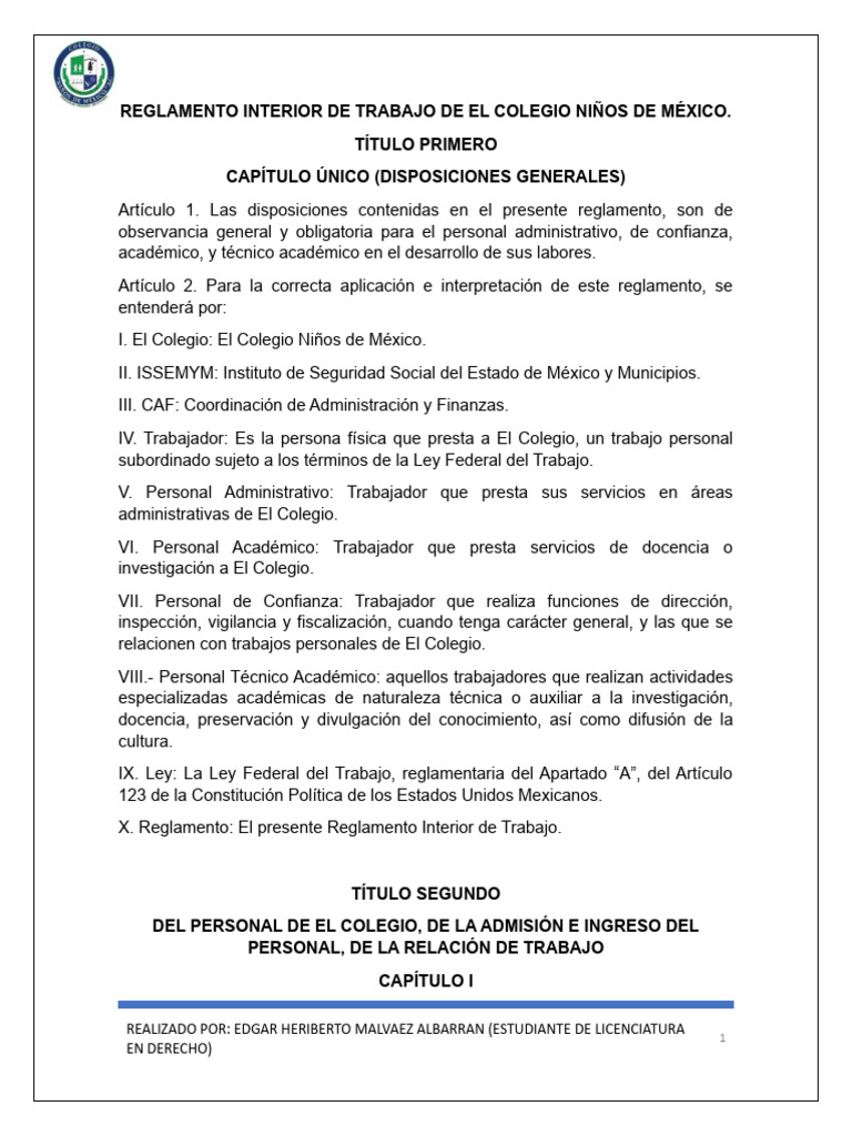 Reglamento Interior de Trabajo | PDF | Salario | Tiempo de trabajo