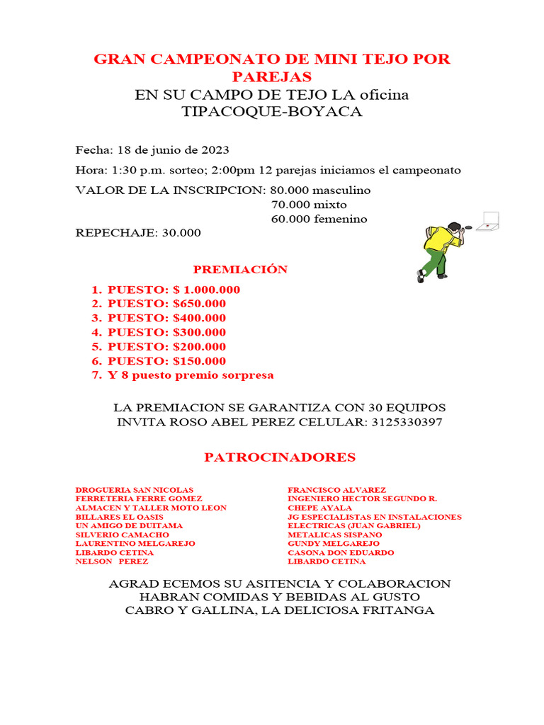 Gran Campeonato De Mini Tejo Por Parejas Pdf