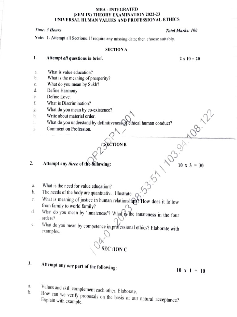 Universal Human Value Previous Year Question Paper | PDF | Social ...