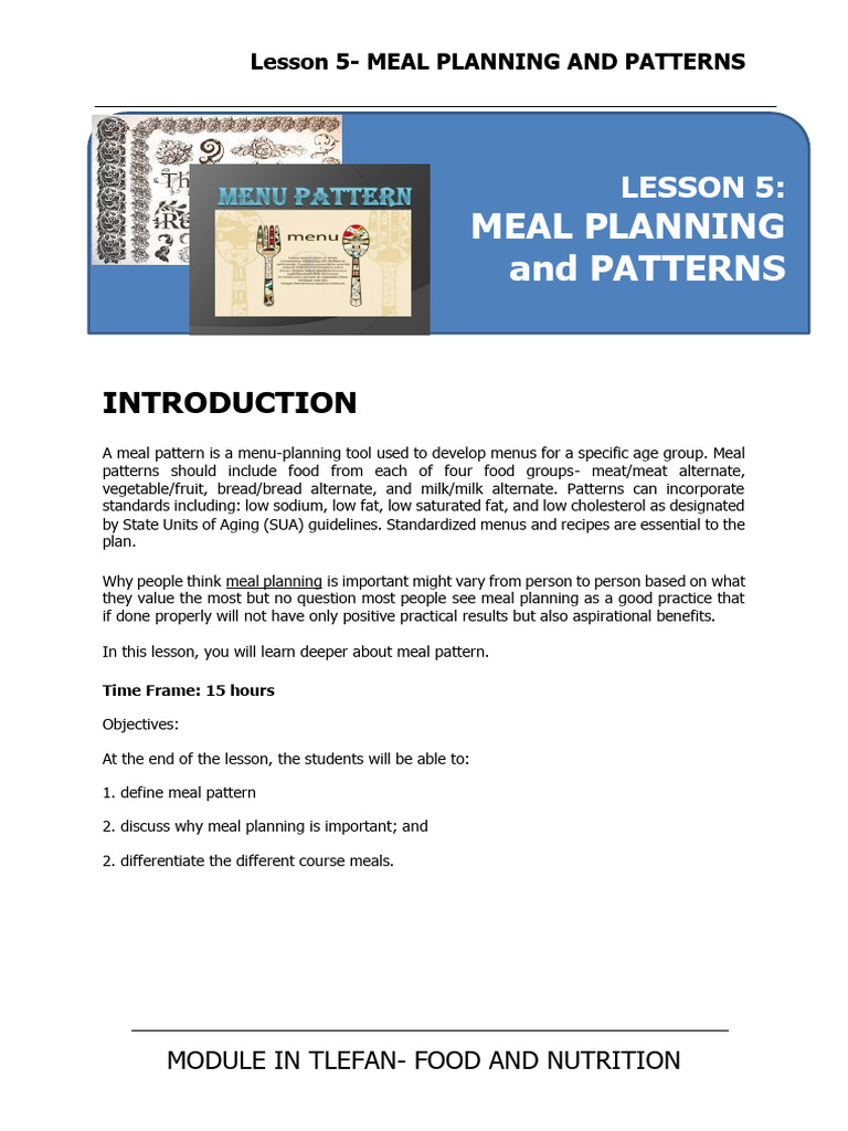 LESSON 5 MEAL PLANNING and PATTERNS | PDF | Hors D'oeuvre | Dash Diet