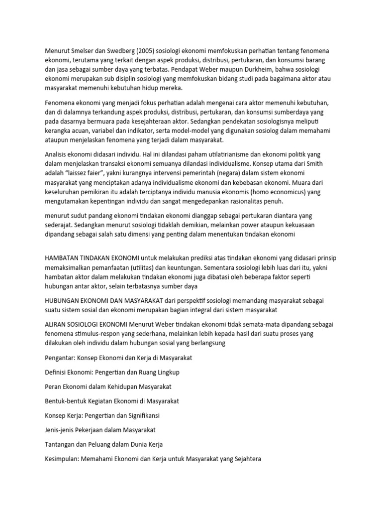 Sosiologi Ekonomi: Perspektif Smelser | PDF