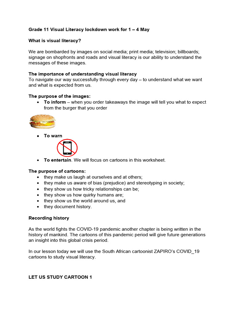 English Grade 11 Visual Literacy Worksheet | PDF | Stereotypes | Literacy