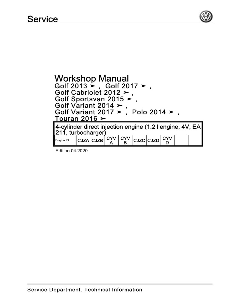 Engine Cjza CJZB CJZC CJZD Cyva Cyvb Cyvd Repair Manual Eng | PDF ...