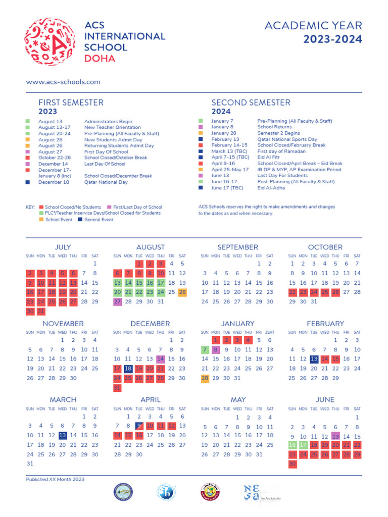 ACS 2023-24 Doha-Calendar | PDF | Academia | Observances