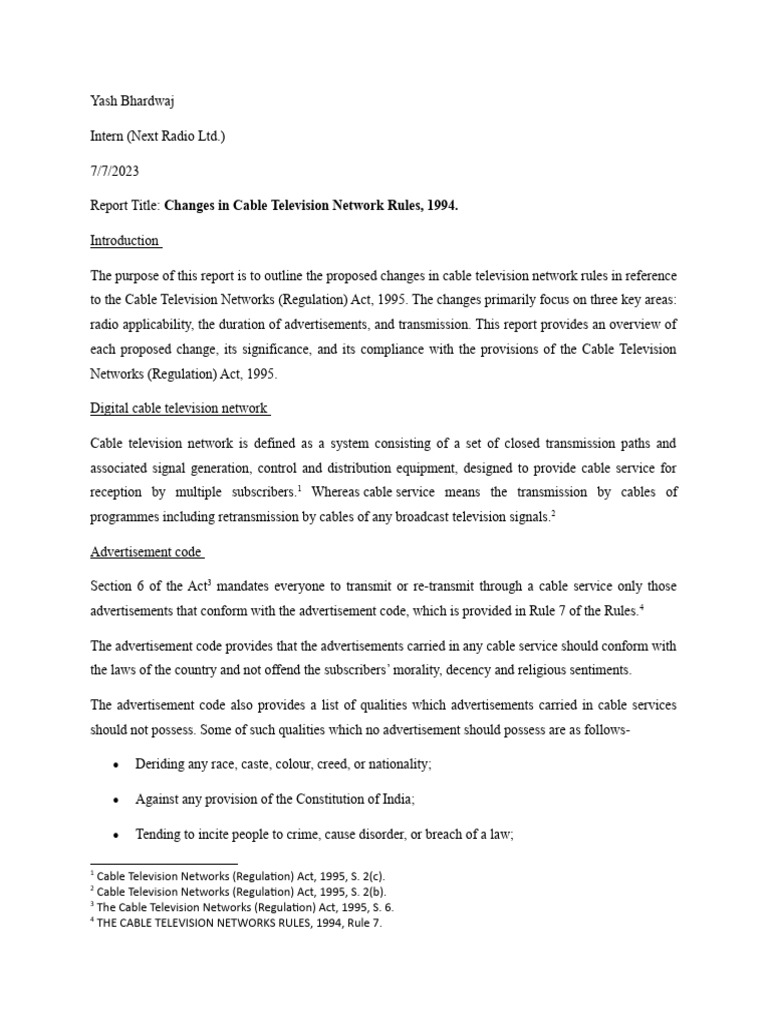 Changes in Cable Television Network Rules, 1994. | PDF | Cable ...