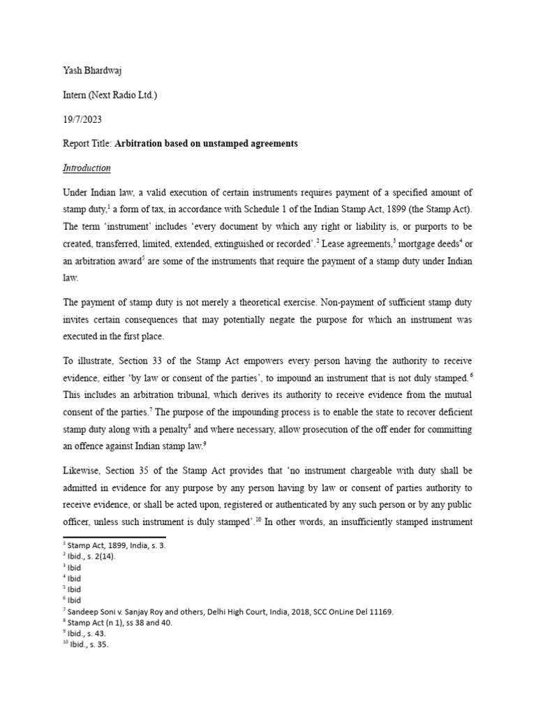 Arbitration Based On Unstamped Duty | PDF | Arbitration | Arbitration Clause