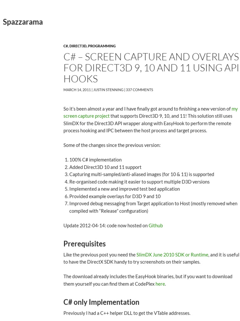 C# - Screen Capture and Overlays For Direct3D 9, 10 and 11 | PDF ...