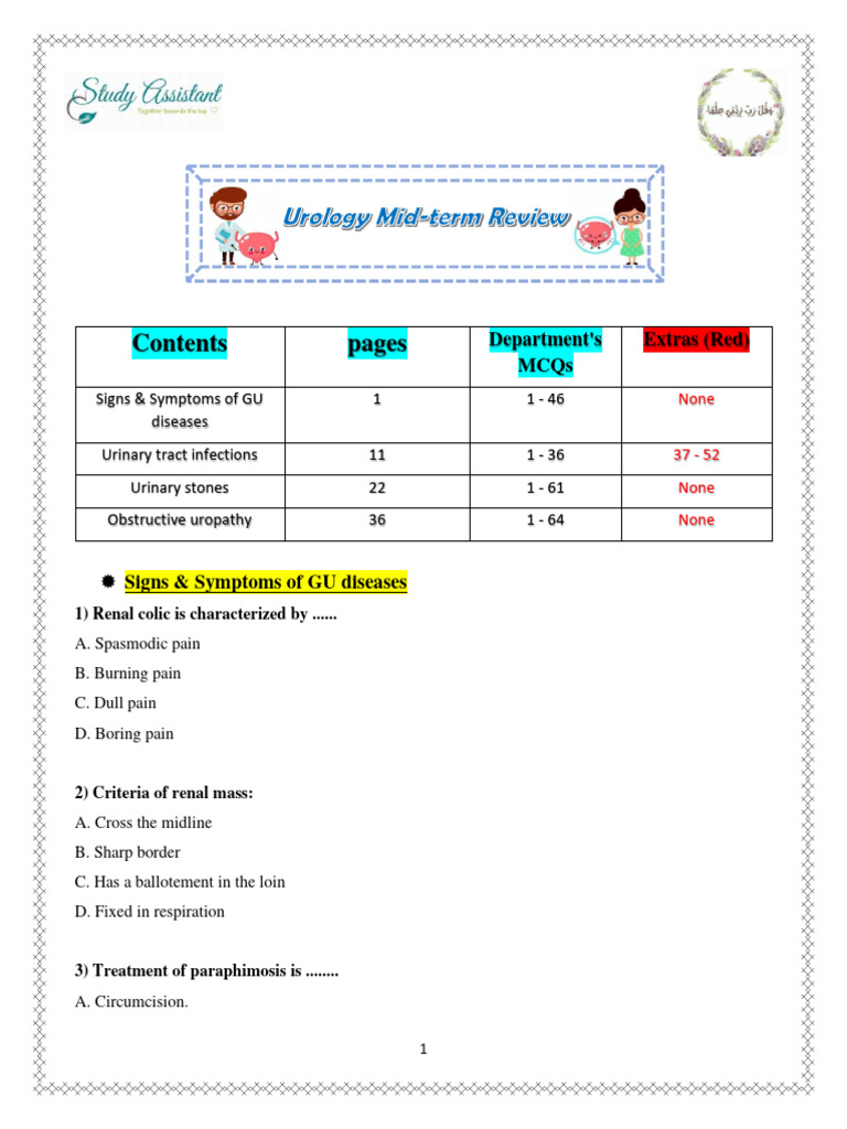 Urology Mid-Term Review | PDF | Urinary Tract Infection | Urology