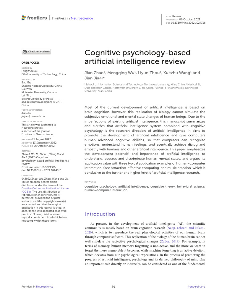 Cognitive Psychology-Based Artificial Intelligence | PDF | Emotions ...