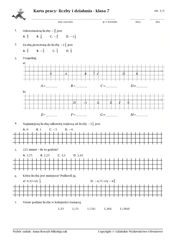 KP - Liczby I Działania Klasa 7 | PDF