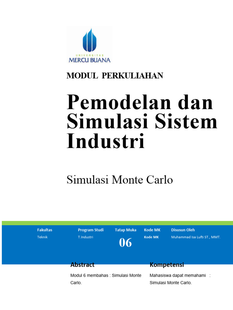 Modul 6 Simulasi Monte Carlo | PDF | Metode & Bahan Ajar | Komputer