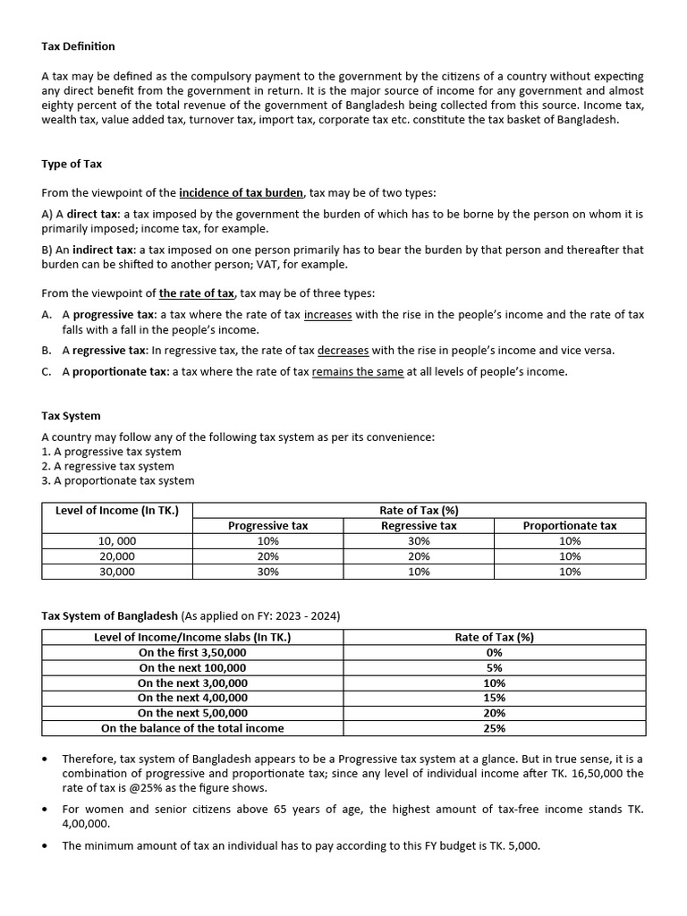 Tax System of Bangladesh | PDF | Taxes | Progressive Tax