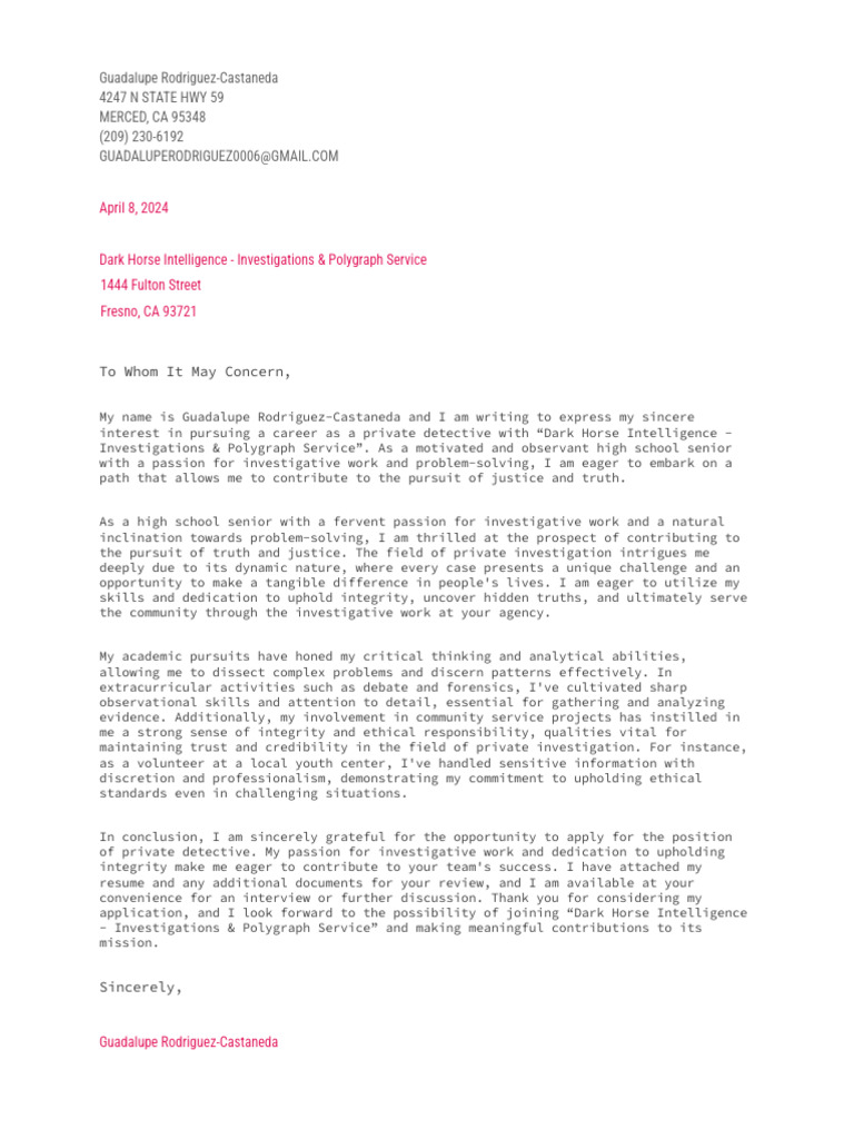 cover letter | PDF | Private Investigator | Critical Thinking