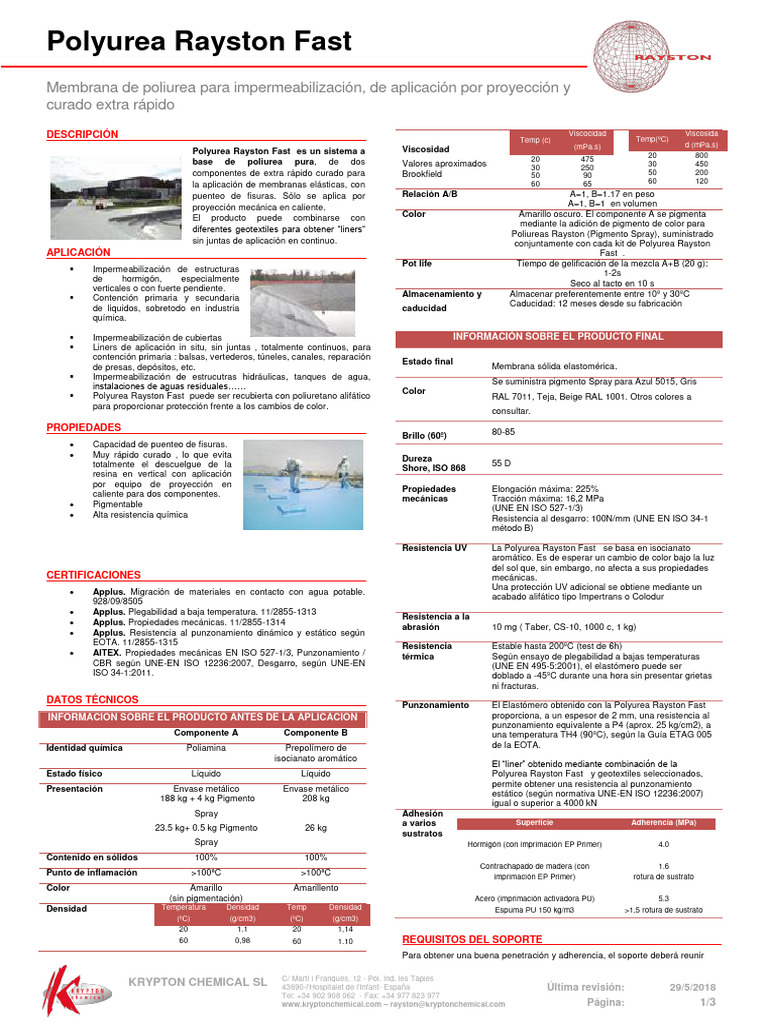 Es Poliurea Rayston Fast | Descargar gratis PDF | Agua | Materiales