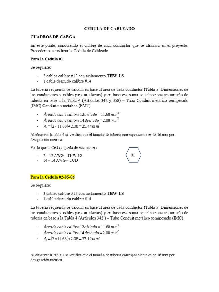 Cédula de Cableado: Calibres y Tuberías | PDF | Calibre | Ingeniería Química