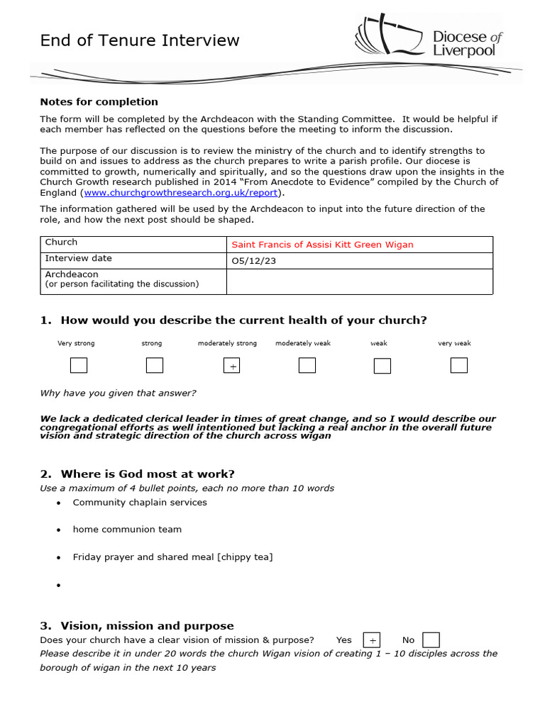 End of Tenure Interview Form | PDF | Leadership | Clergy