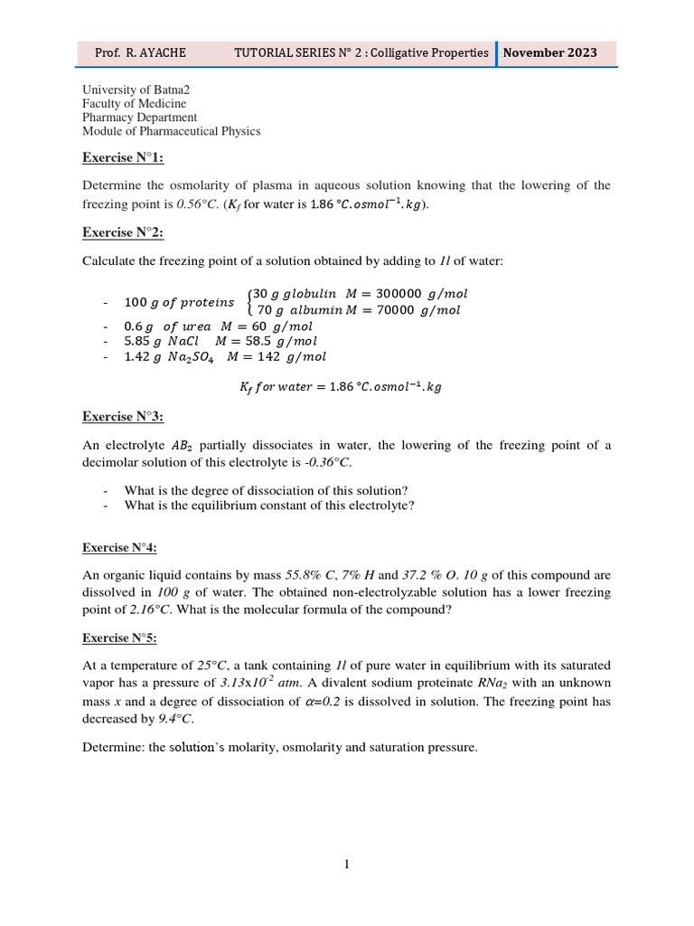 Tutorial Series #2 | PDF | Chemistry | Physical Chemistry