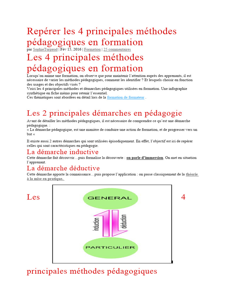 Les 4 Principales Méthodes Pédagogiques en Formation | PDF | Pédagogie ...