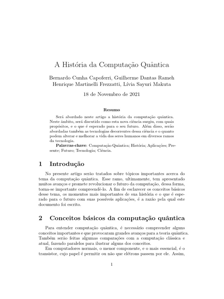 A História Da Computação Quântica 2021 Pdf Mecânica Quântica