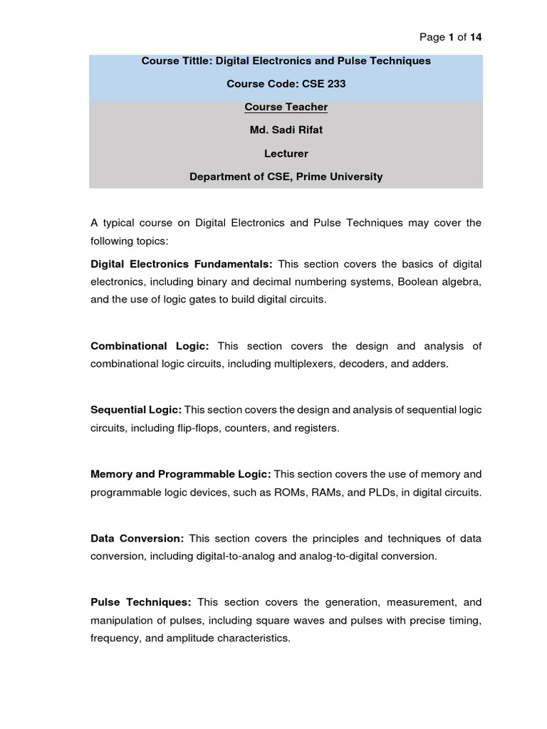 Lecture 01 | PDF | Logic Gate | Digital Electronics