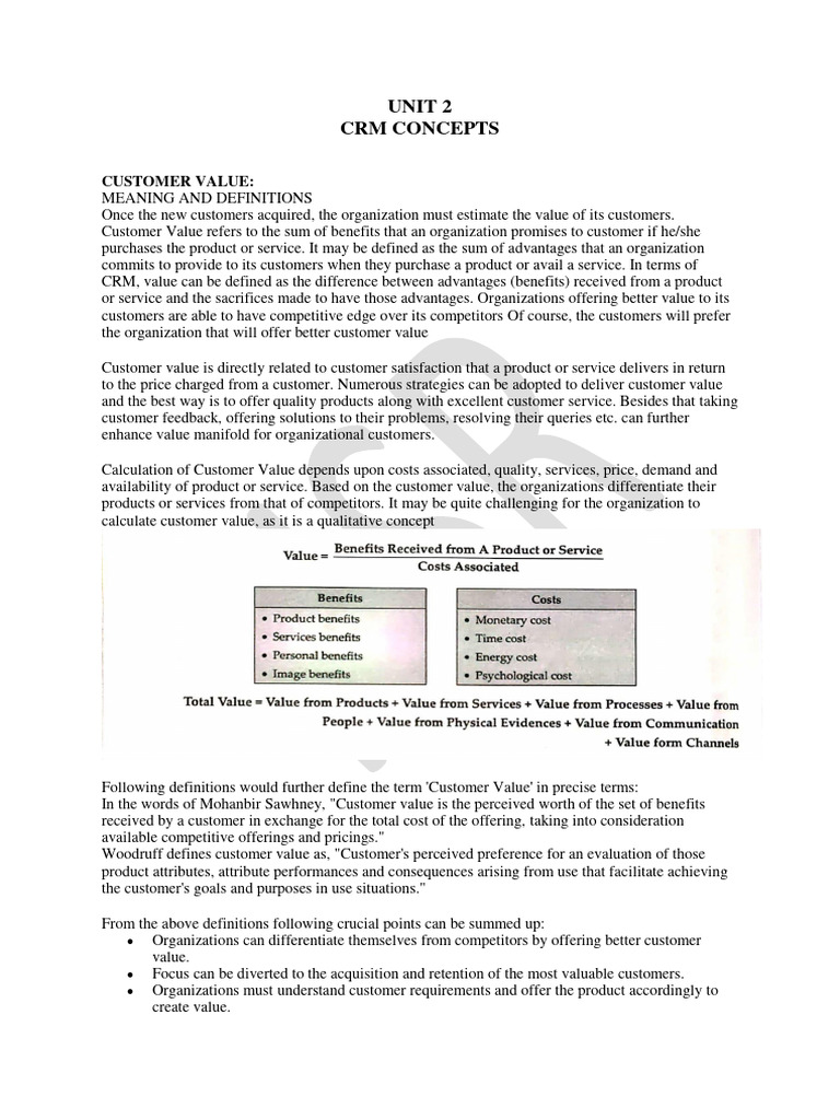 CRM UNIT 2 | PDF | Customer Satisfaction | Sales