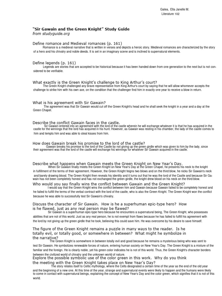 Sir Gawain and The Green Knight Study G | PDF | Green Knight | Gawain