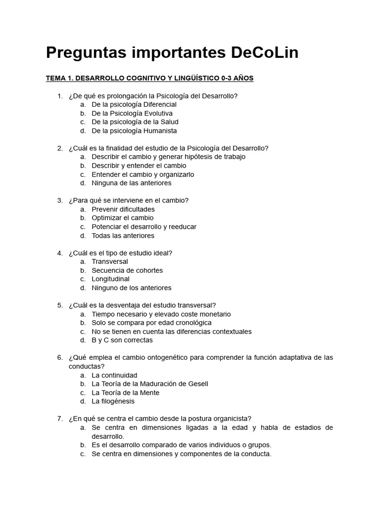 Preguntas Decolin | PDF | Pensamiento | Esquema (psicología)