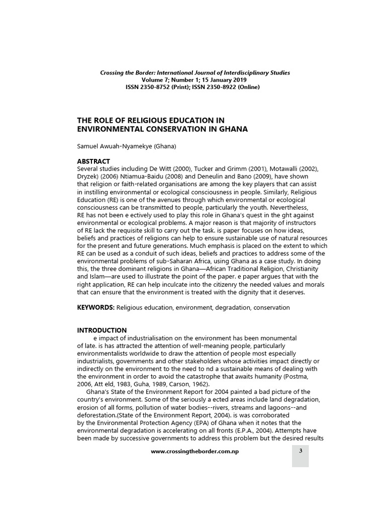The ROLE of RELIGIOUS EDUCATION in Environmental Conservation in Ghana ...