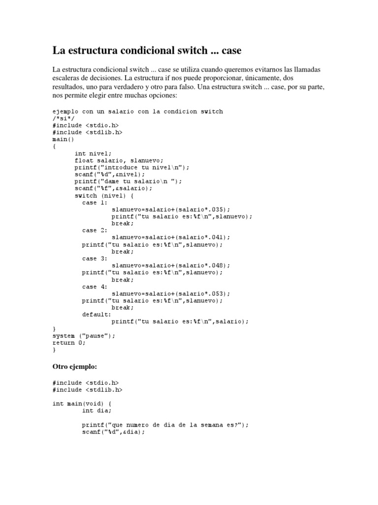 La Estructura Condicional Switch | PDF | Áreas de informática ...