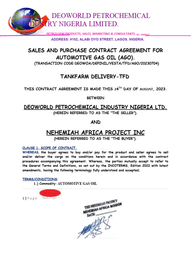 Ago Tank Farm Delivery Spa - TFD Nigeria Bassey. | PDF | Business Law | Private Law
