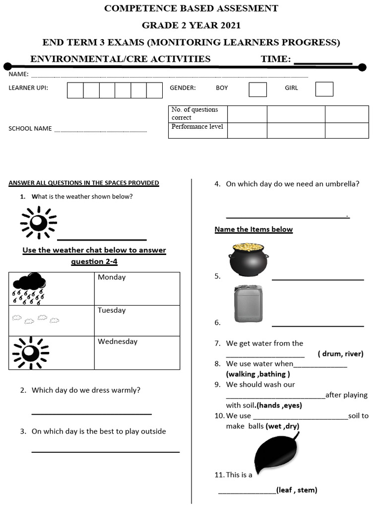 Grade 2 Environmental Exam Term 3 | PDF