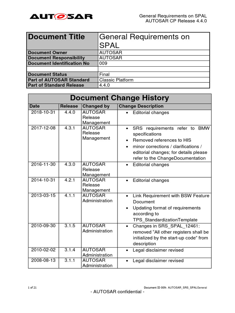 AUTOSAR_SRS_SPALGeneral | PDF | Microcontroller | Specification (Technical Standard)