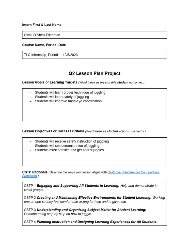 q2 CSTP Lesson Plan Template 4 | Download Free PDF | Lesson Plan | Learning