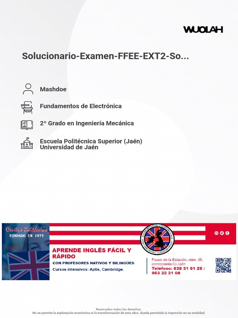 Solucionario Examen FFEE EXT2 Solutions Exam Fundamentals of Electronics EXT2 | PDF ...