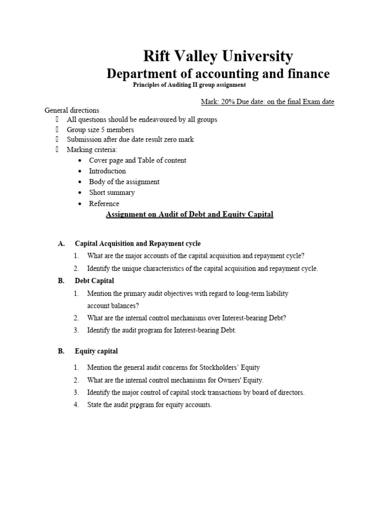 Auditing II Assignment | PDF | Business | Finance & Money Management