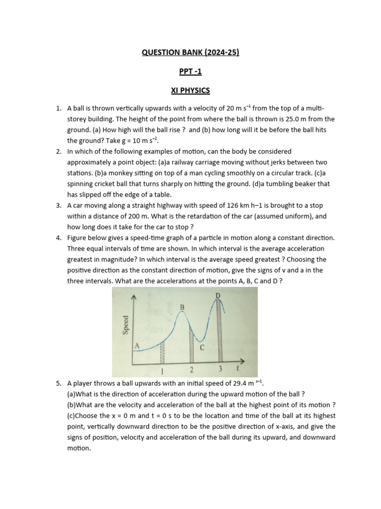 Xi Physics Question Bank PPT 1 2024-25 | PDF | Acceleration | Velocity