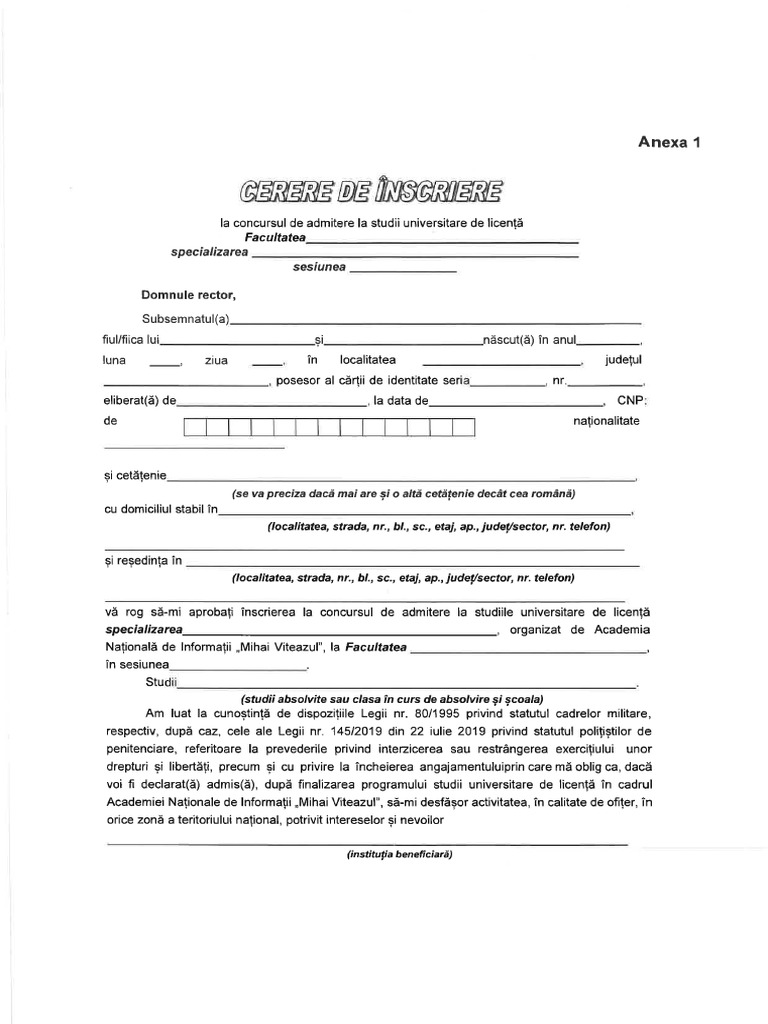 Cerere Inscriere ANIMV | PDF