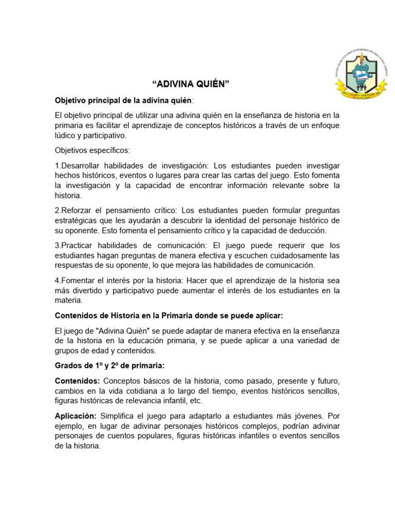 Adivina Quién Historico | PDF | Educación primaria | Enseñando