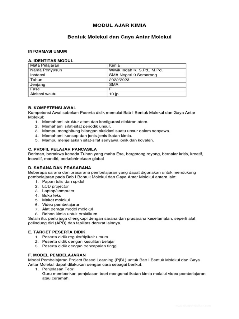 Contoh MA Bentuk Molekul Dan Gaya Antar Molekul | PDF