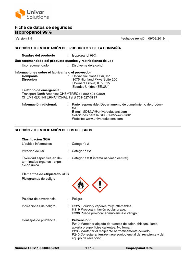 Hds ALCOHOL ISOPROPILICO 99% | Descargar gratis PDF | Agua ...