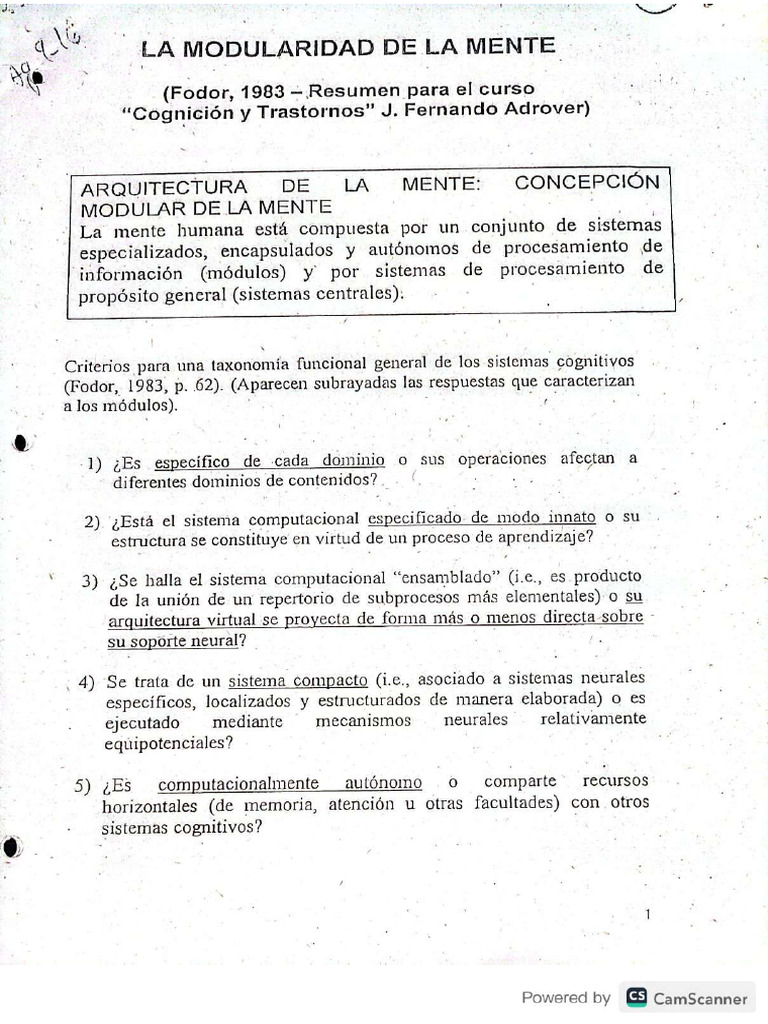 la modularidad de la mente fodor | PDF