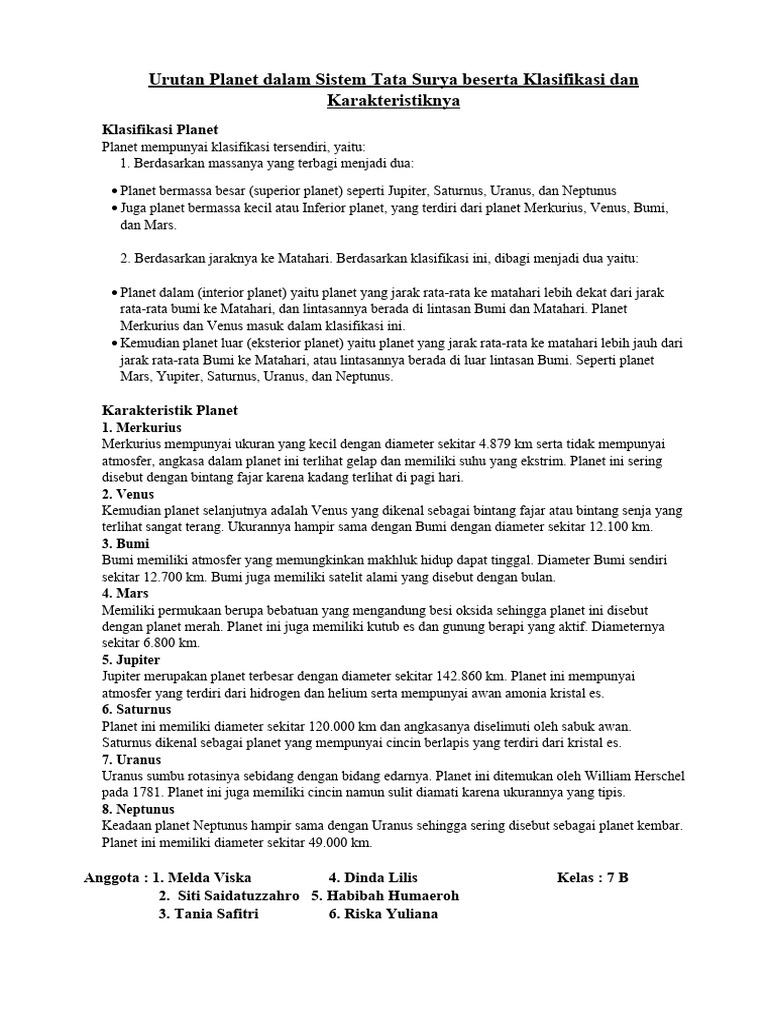 Urutan Planet Dalam Sistem Tata Surya Beserta Klasifikasi Dan ...