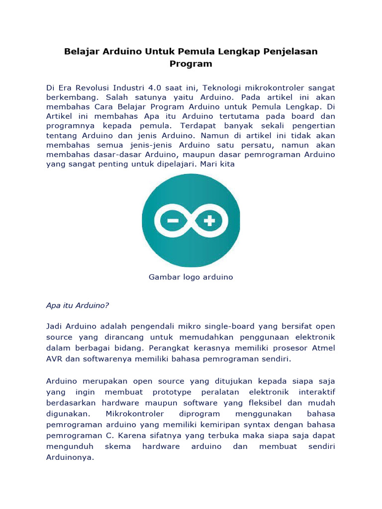 Belajar Arduino Untuk Pemula Lengkap Penjelasan Program | PDF