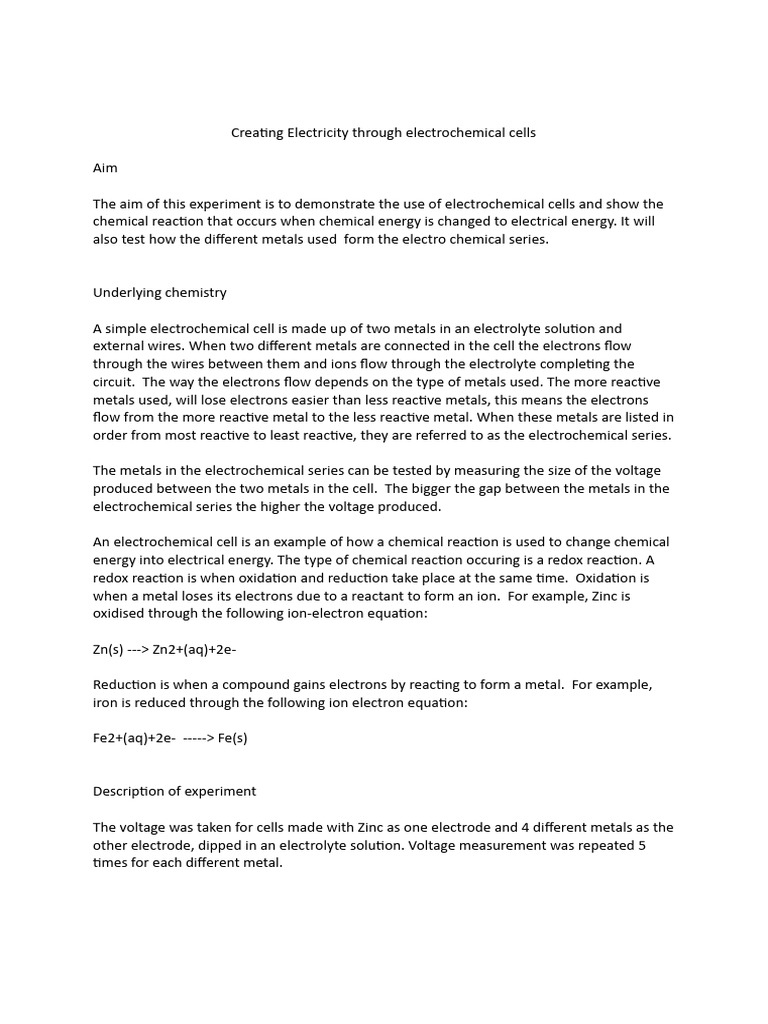 Chemistry Report National 5 Assignment | PDF | Electrochemistry | Redox