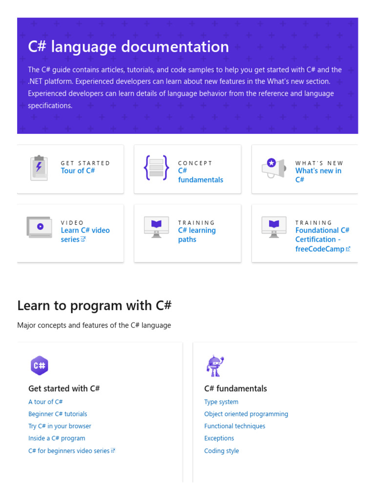 C# Language Documentation: Learn To Program With C# | PDF | C Sharp (Programming Language ...