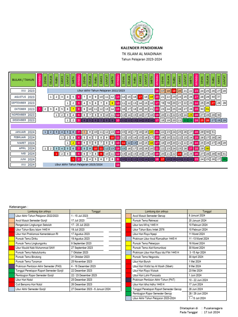 Kalender Pendidikan TK Islam 2023-2024 | PDF